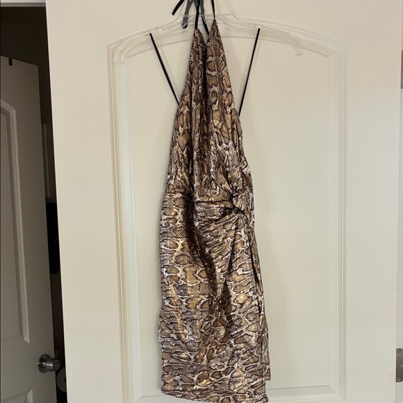 J.O.A. | Dresses | Joa Brown Snake Print Backless Halter Top Dress ...